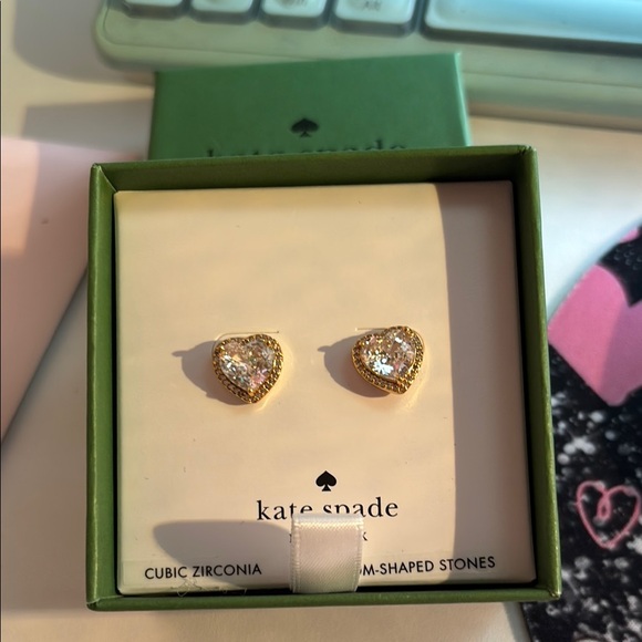 kate spade | Jewelry | Kate Spade Gold Heart Earrings With Cubic ...